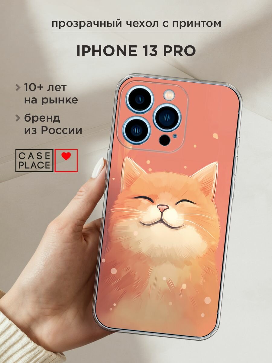 Чехол на Apple iPhone 13 Pro / Айфон 13 Про с принтом "Довольный рыжий котик"