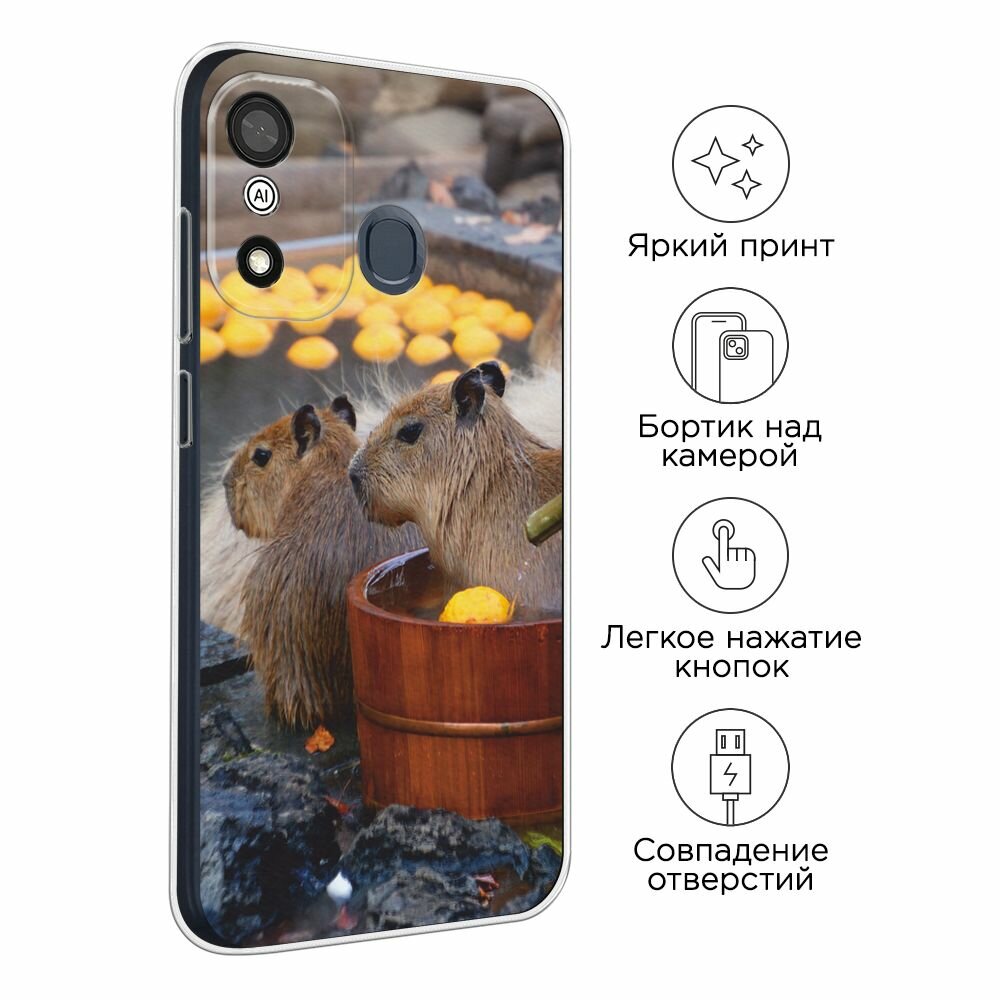 Силиконовый чехол на Itel A27 / Ител А27 с принтом "Капибары отмокают" — фото 1