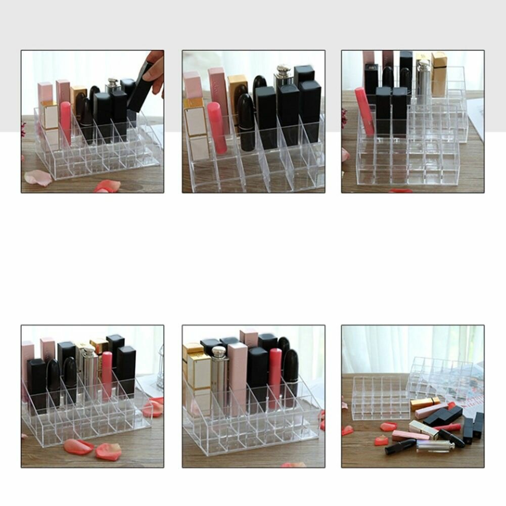 OZ-EXMA Органайзер для лака для ногтей, полка для помады, акриловая, 4 яруса, 24 флакона