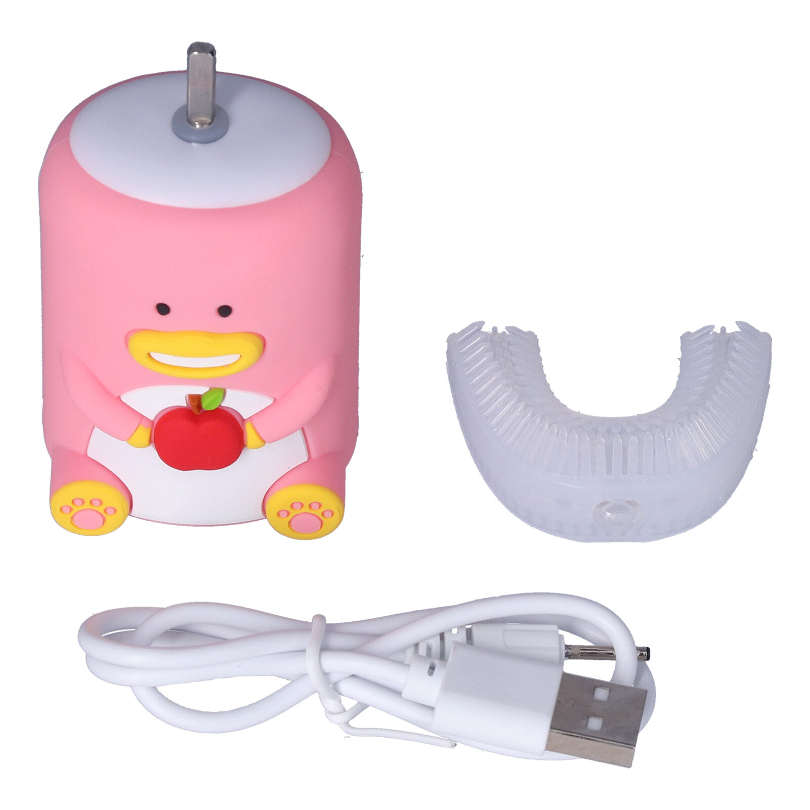 Электрическая зубная щетка вибрирующая, 4-слойная силиконовая, U-образная, домашняя, милая, автоматическая зубная щетка для детей, розовая.