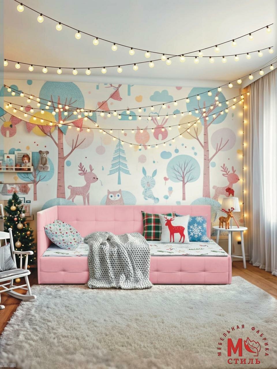 Кровать детская мягкая М-Стиль "Банни" 2000х900 нежно розовая, с ящиком для хранения, кровать детская от 3 лет