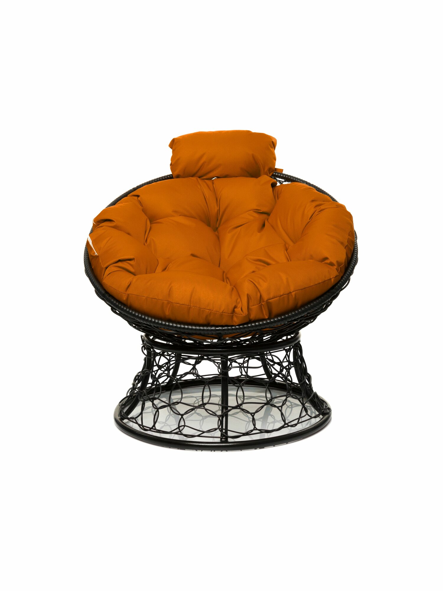 Кресло "Папасан мини" чёрное с оранжевой подушкой