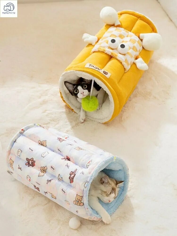 Игровой тоннель нора для кошек Wag Wag Pets, Утепленный домик и когтеточка для сна и игр
