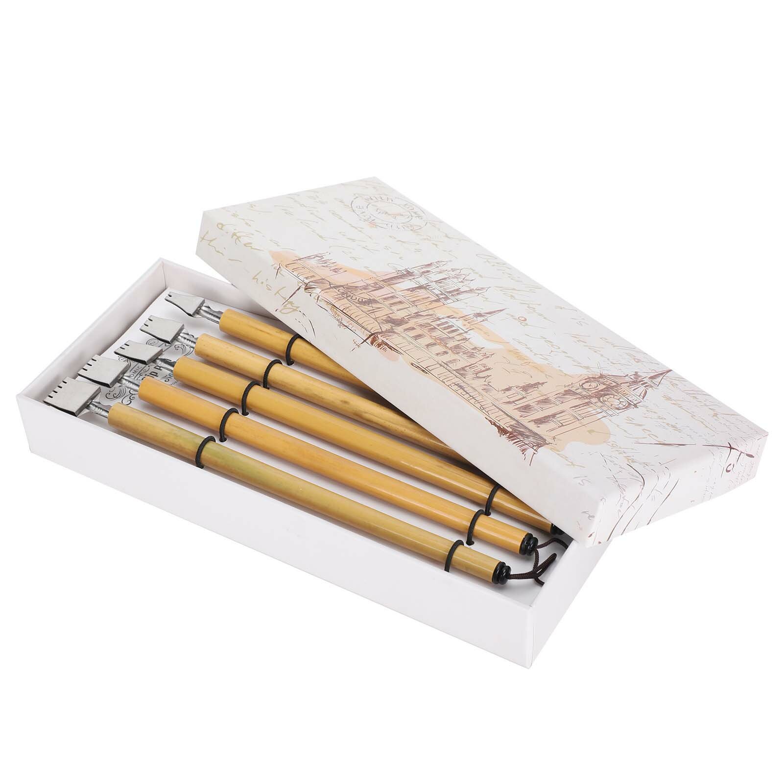 Набор из 5 винтажных бамбуковых ручек для рисования каллиграфии манга с параллельным пером, школьные принадлежности, художественный набор для рисования