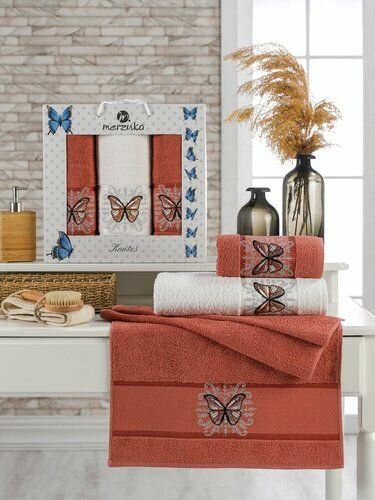Набор полотенец Контес (KONTES) терракотовый махровые хлопок (50х90см-2,0х140см-1) 3шт.