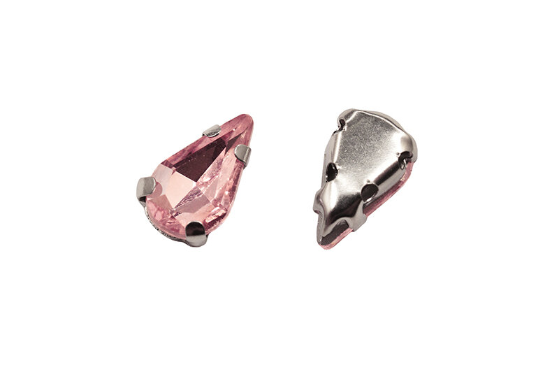 Кристалл Капля 8х5мм пришивной в оправе, цвет розовый, стекло, 43-139, 2шт