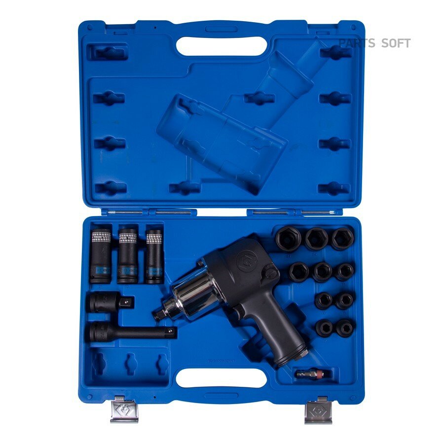 KING TONY Гайковерт пневматический ударный 1/2, 881 Нм, с комплектом головок, 17 предметов от официального дистрибьютора, KING TONY, артикул 44106AMP01