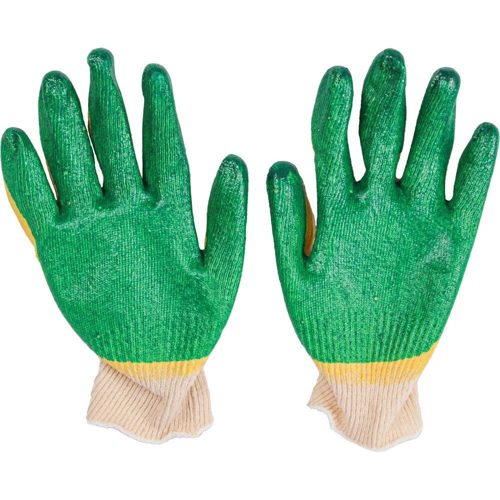 Перчатки Спец хлопчатобумажные, двойной облив (латекс-желто-зеленый), 13 класс, упаковка-20пар. И-8076-И/БЭ/20 надежной конструкции