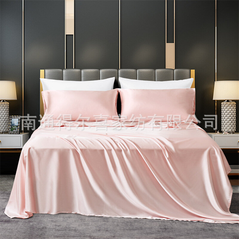 Однотонный комплект из четырех предметов из атласа, имитирующего шелк, простые европейские и американские простыни, простыни, наволочки, постельное белье