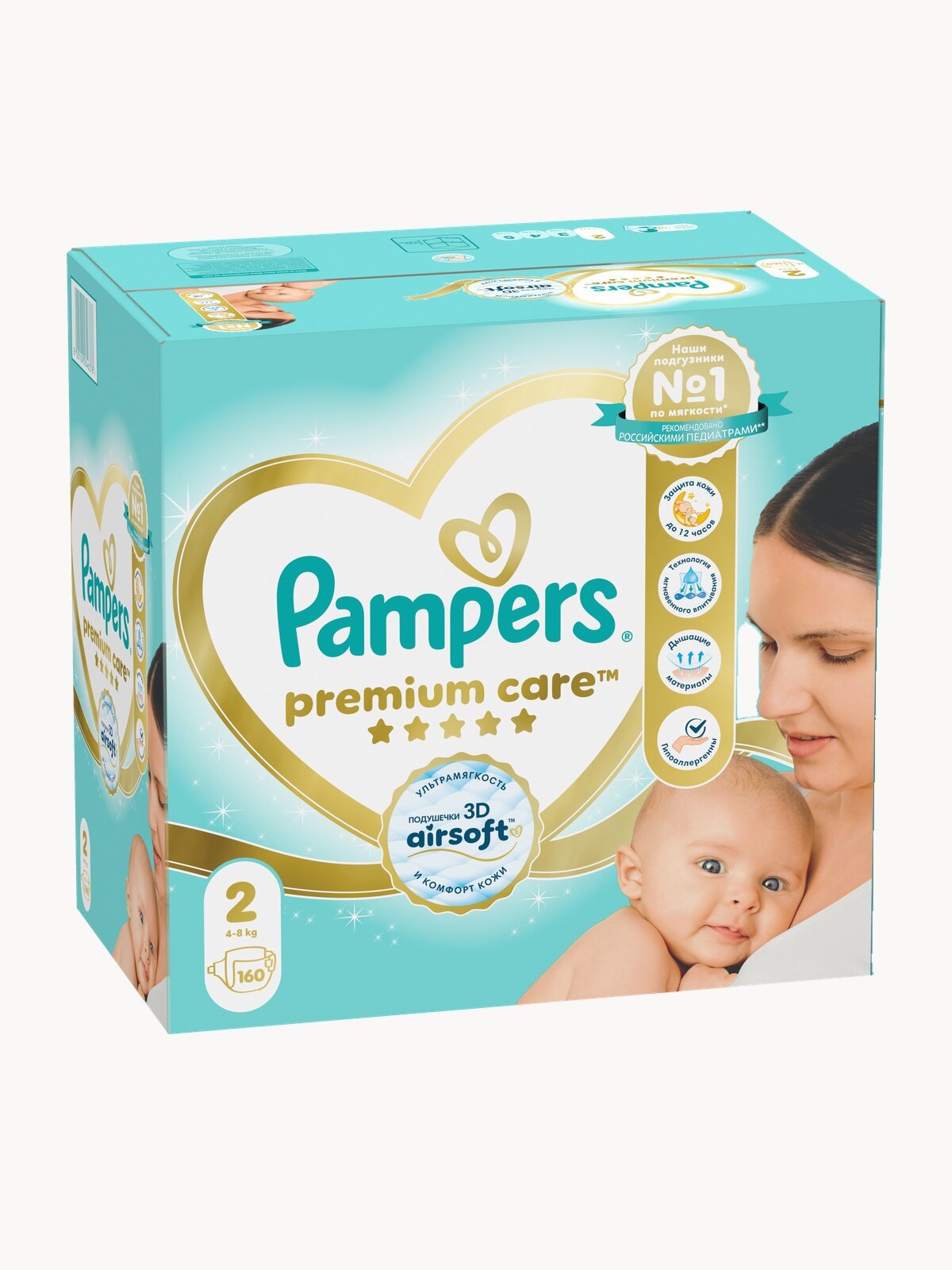 Подгузники Pampers Premium Care Размер 2, 4-8кг, 160 штук