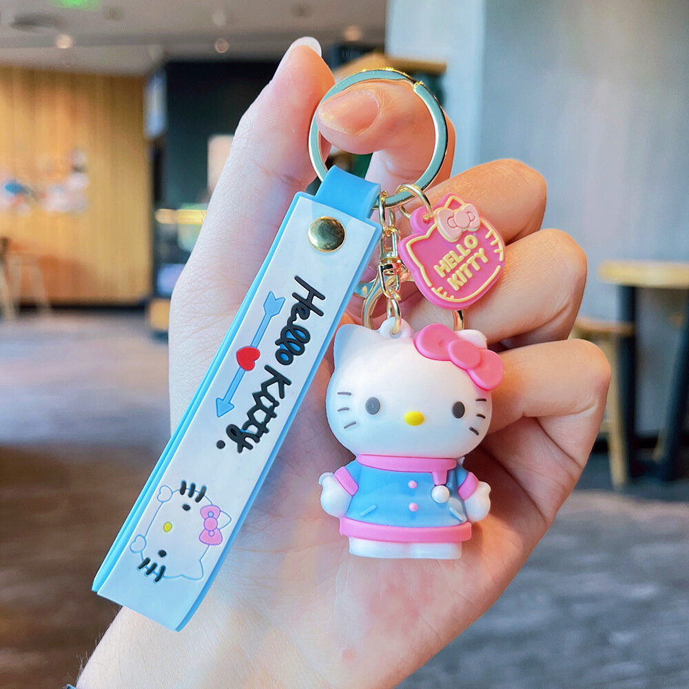 Брелок Sanrio с мультяшным персонажем, милая плюшевая сумка с кошкой KT, подвеска для машины, брелок для ключей, подвеска с кошкой KT, шарф розово-красного цвета.