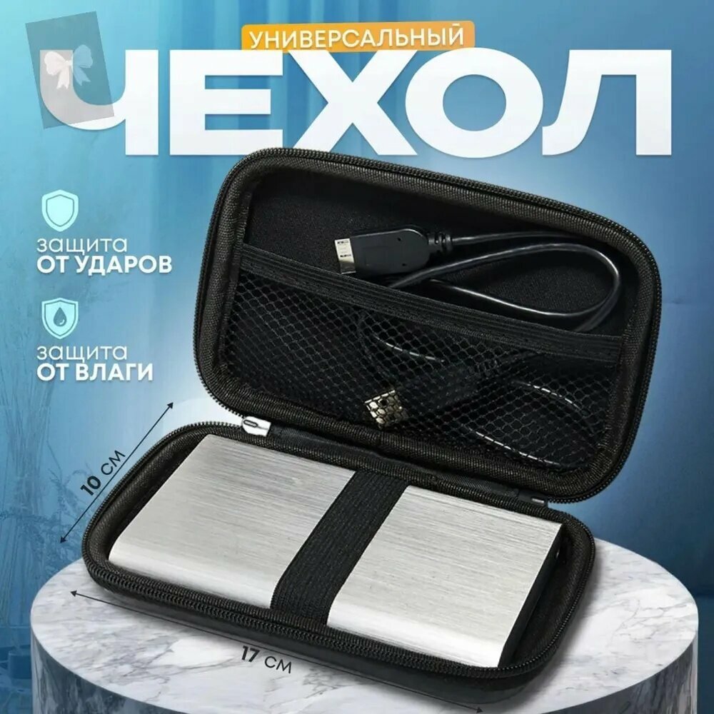Чехол водонепроницаемый для Power Bank, органайзер для внешнего аккумулятора повербанка, жесткого диска, зарядки и проводов1