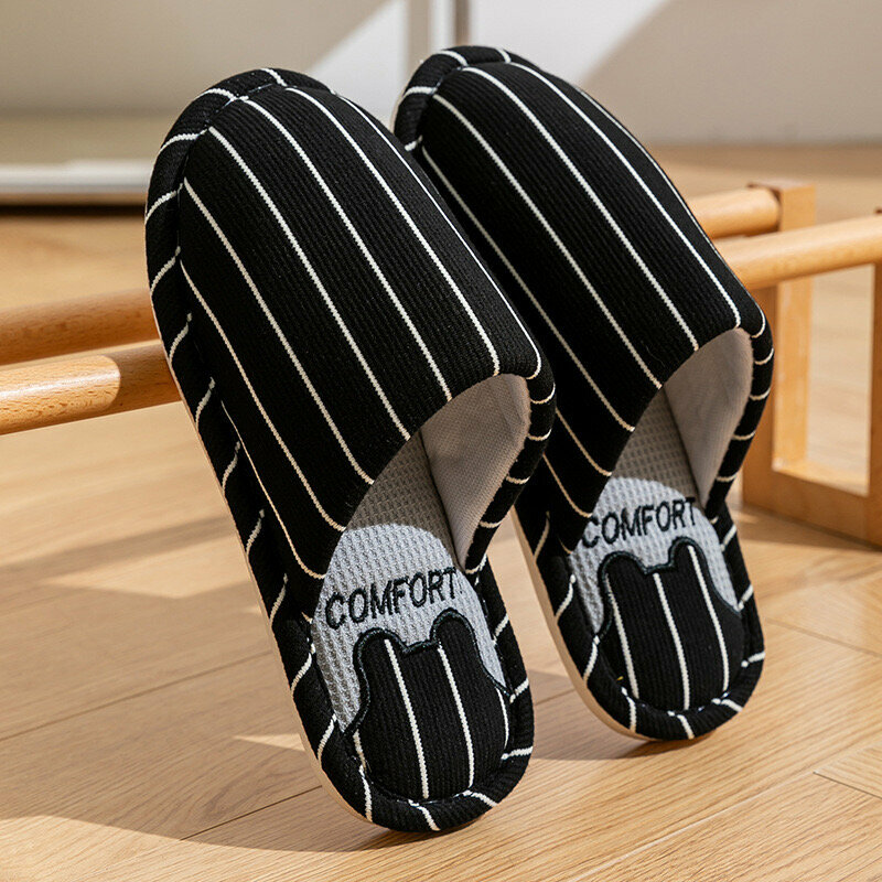 Мужские и женские домашние тапочки из чистого хлопка, гостиничные нескользящие простые полосатые тапочки.35-36