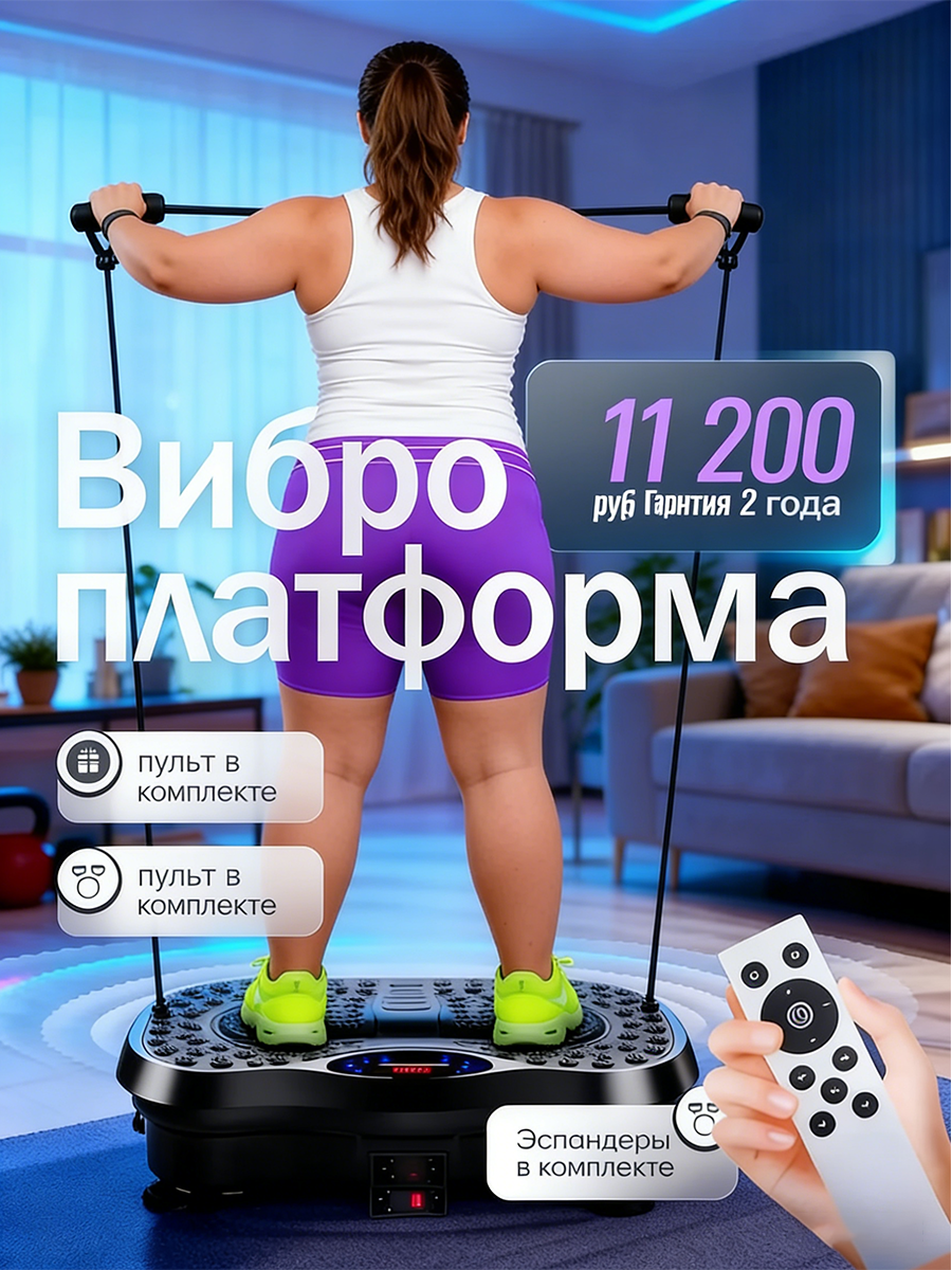 Виброплатформа для похудения до 200 кг с музыкой, домашний кардио тренажер электрический антицеллюлитный
