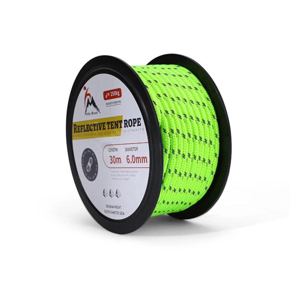 Веревка туристическая ADR Reflective Rope 6 мм, 30 м (green) светоотражающая