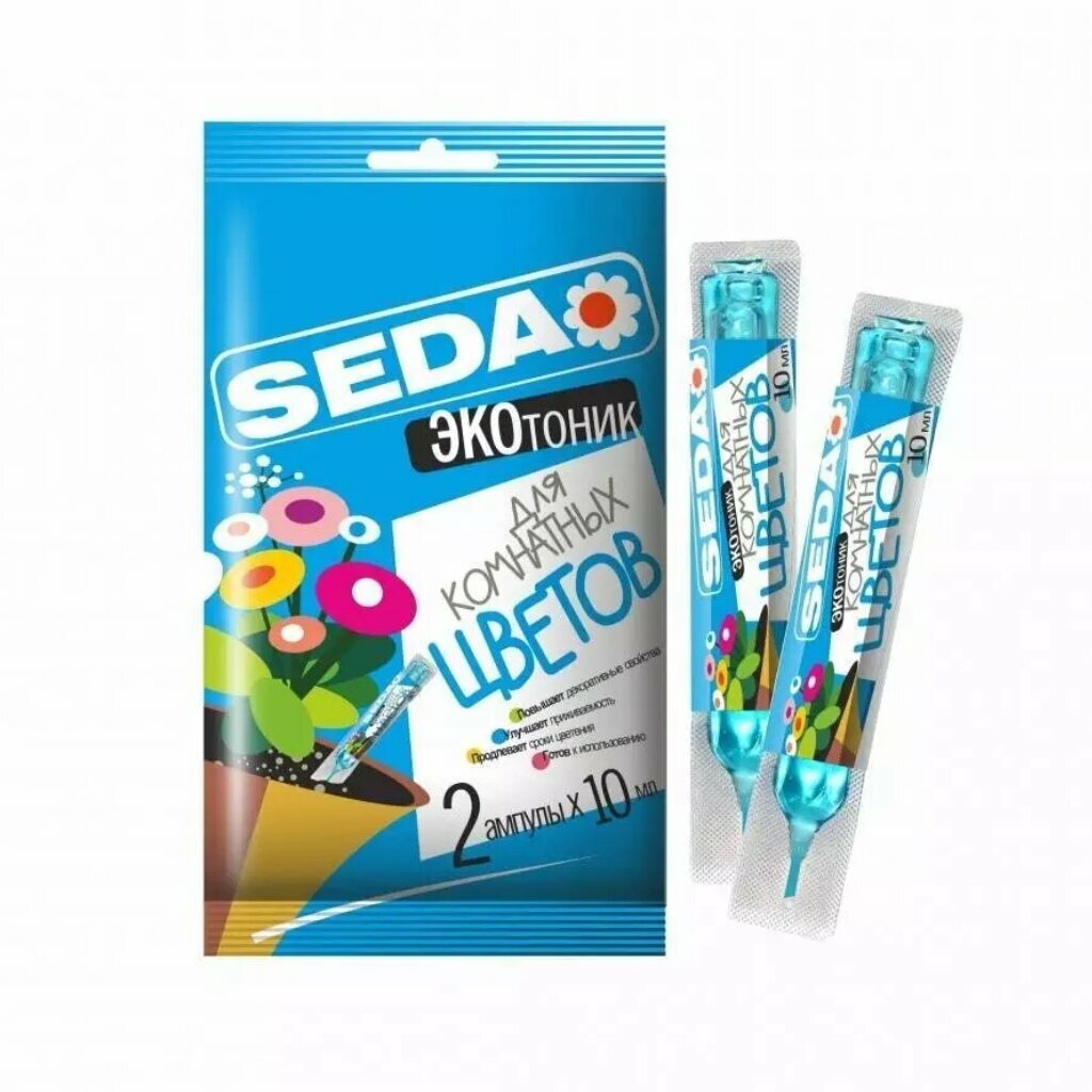 Удобрение Экотоник Seda для комнатных растений, монодоза 10 мл, 2 шт, стимулятор роста и цветения, минеральная подкормка