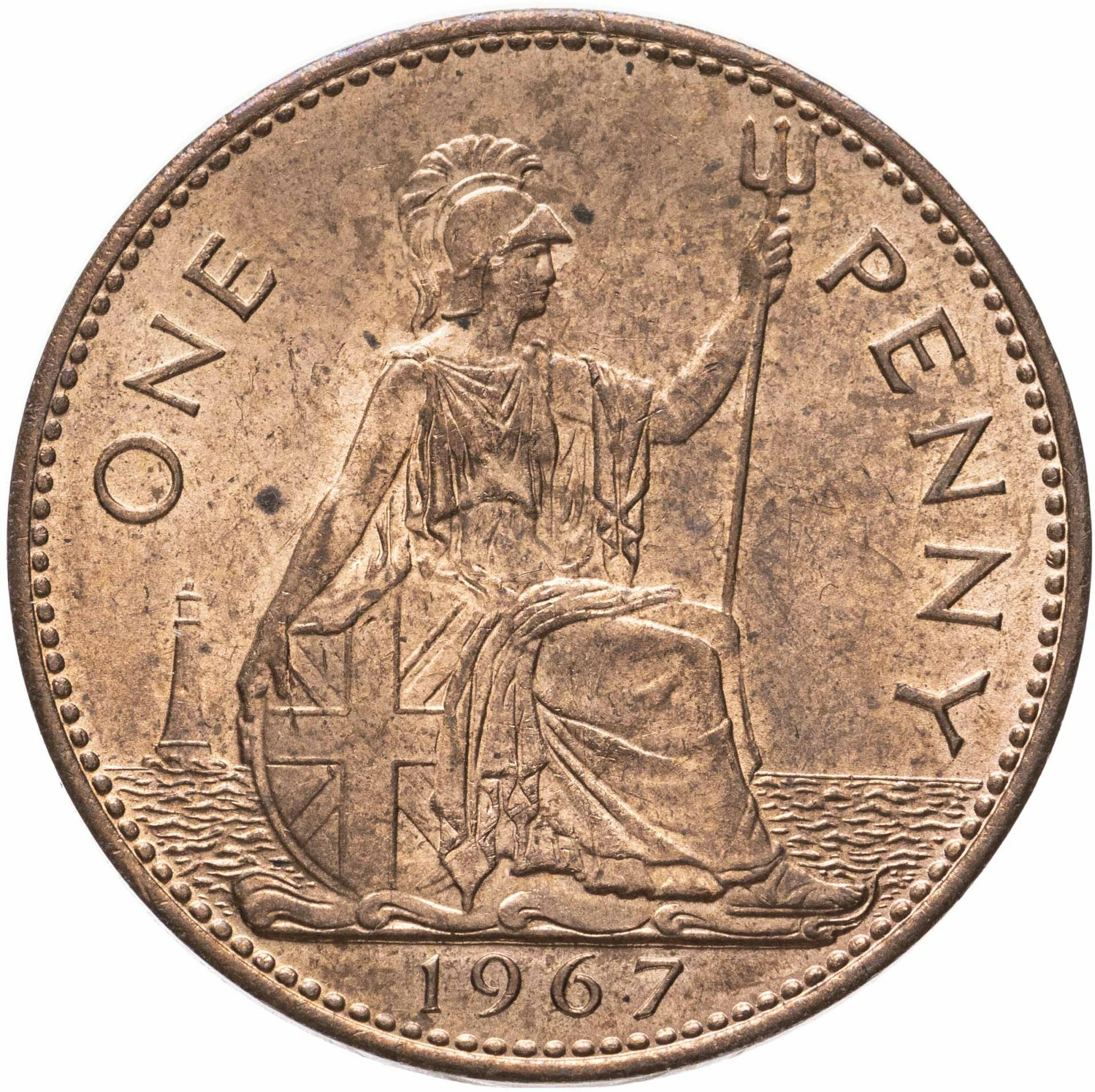 Великобритания 1 пенни penny 1967, Бронза, в сохранности UNC