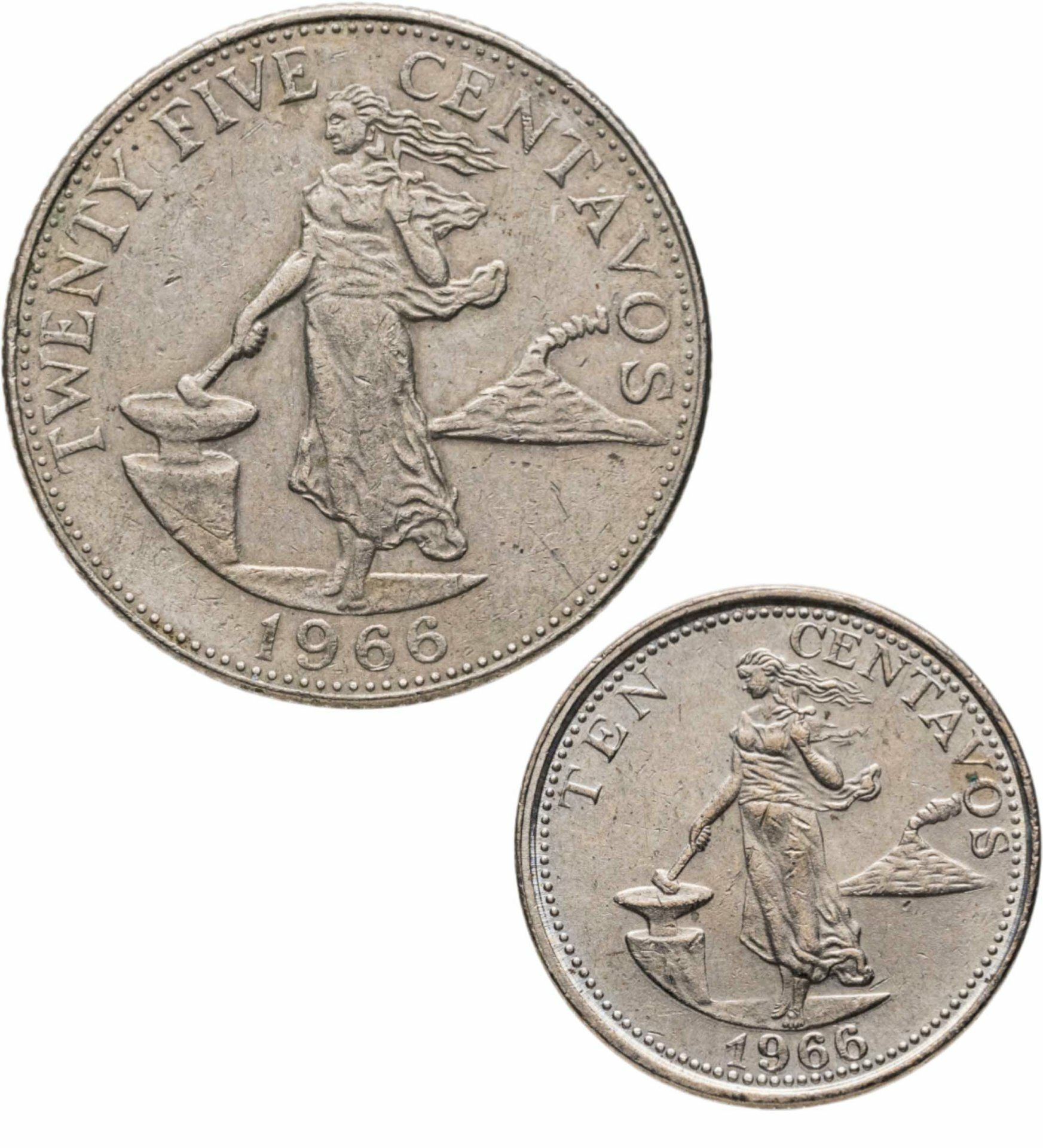 Филиппины набор монет 1958-1966 2 штуки, МНЦ медь-никель-цинк, в сохранности VF-XF