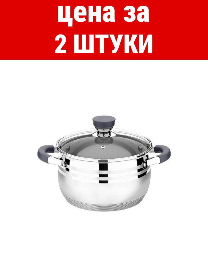 Комплект 2 шт, кастрюля нерж 4.9Л MERCURY СТ/КР силикон. Ручки индукция LARA