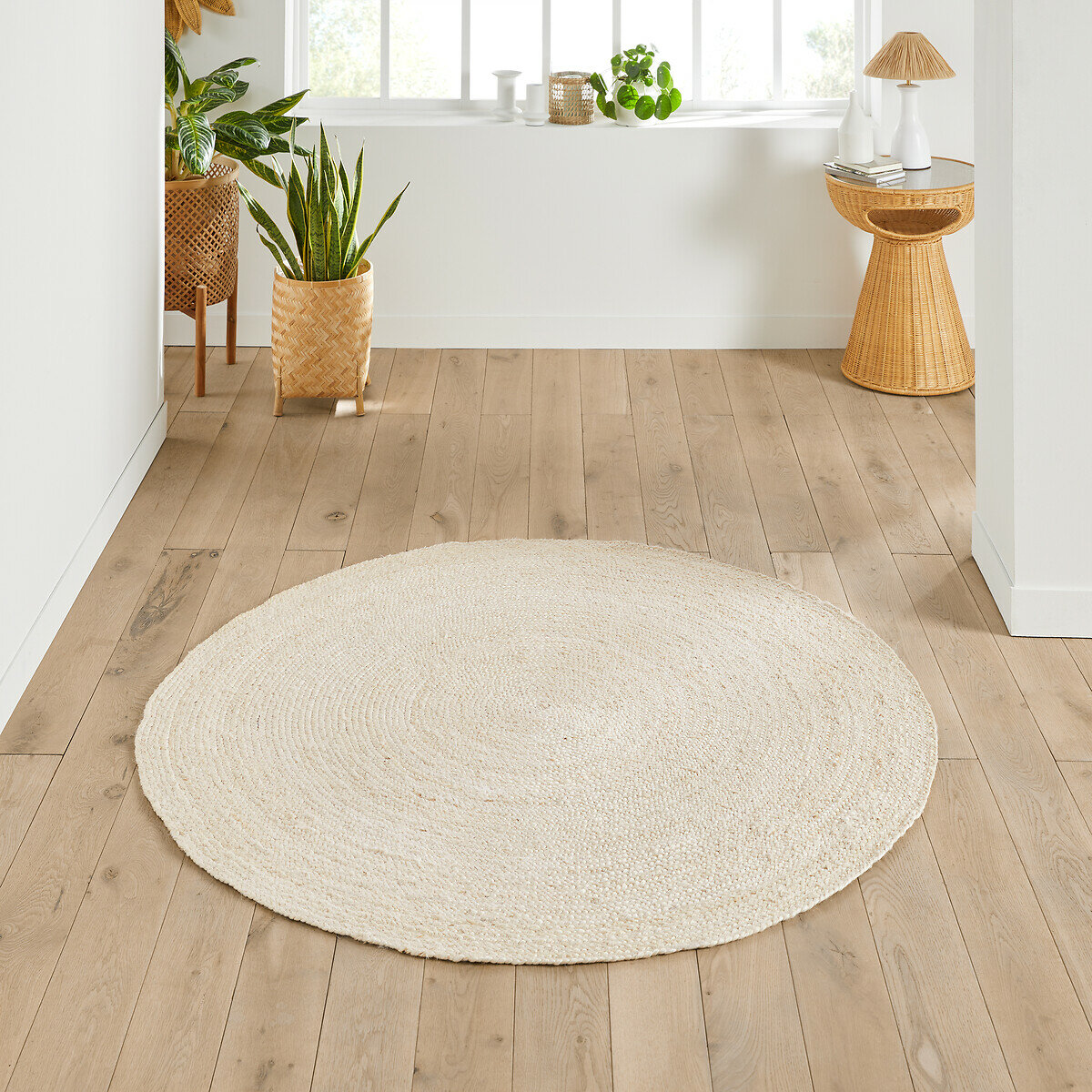 Ковер круглый, отбеленный джут, диаметр 100 см, бежевый белый