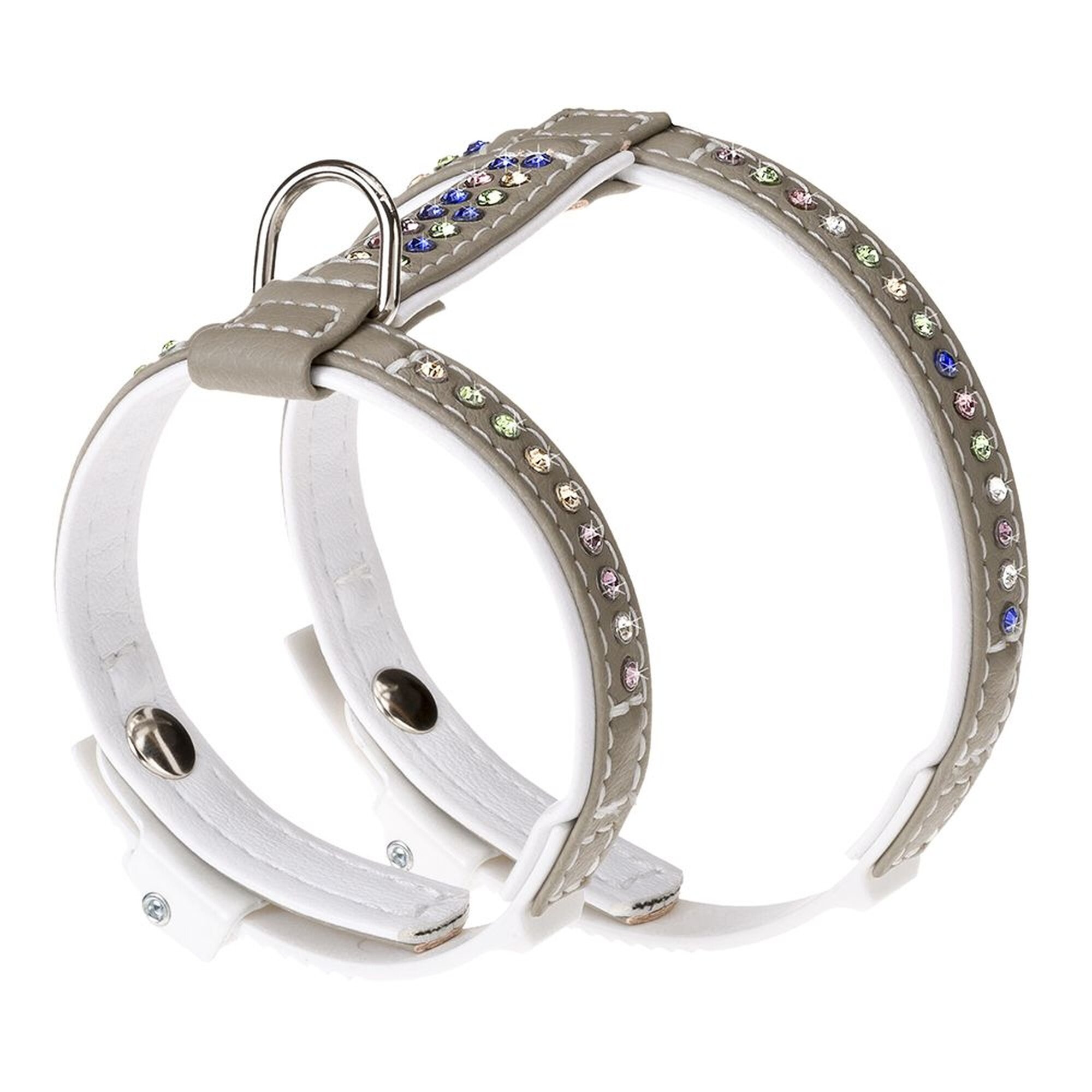 Шлейка для собак Ferplast LUX M, экокожа со стразами, бело-серая
