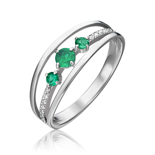 Кольцо, белое золото, 585 проба, бриллиант, изумруд