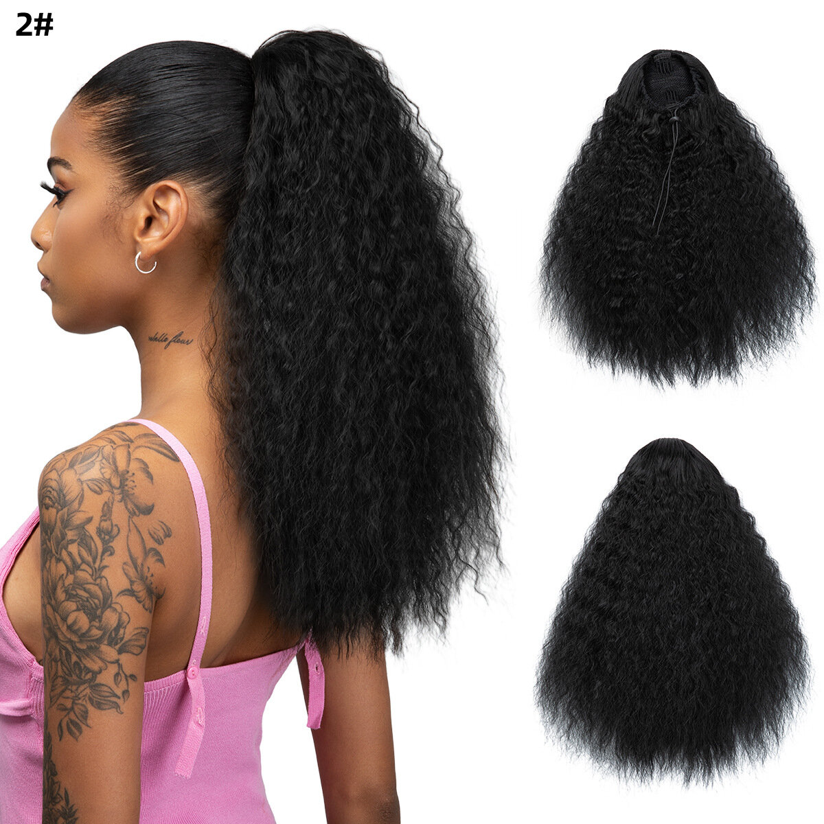 Парик с хвостом для женщин, синтетический длинный прямой волос, черный парик из высокотемпературного волокна, имитация хвоста