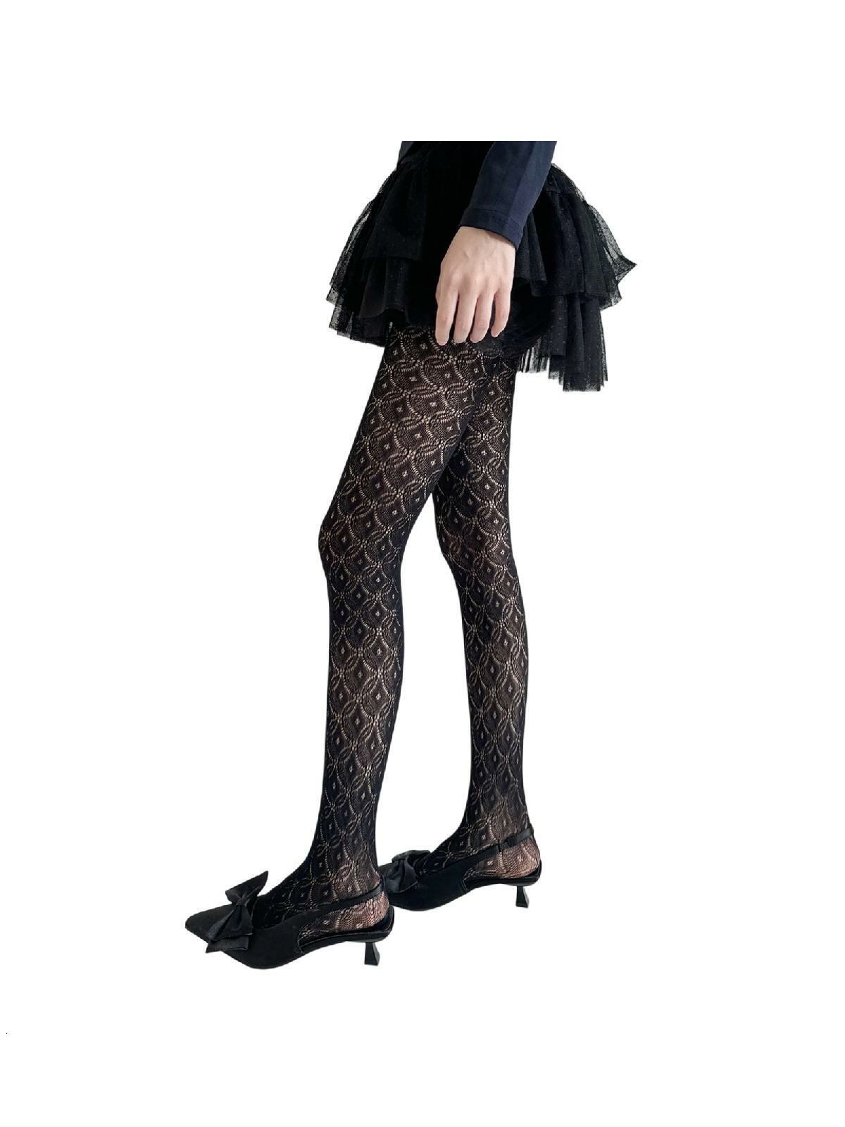 Женские колготки с кружевным вырезом, Черный