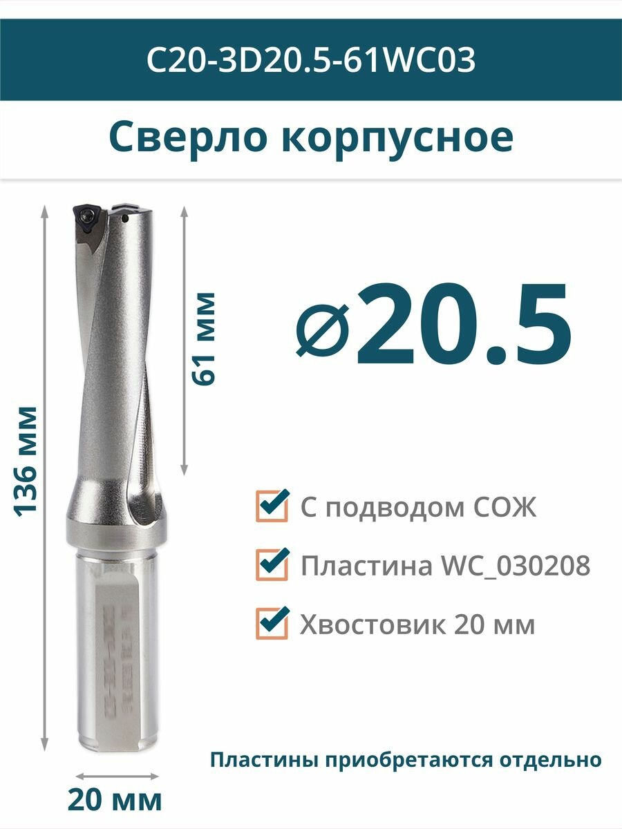 C20-3D20.5-61WC03 сверло корпусное 3D - 20.5 мм / сменная пластина WC_030208