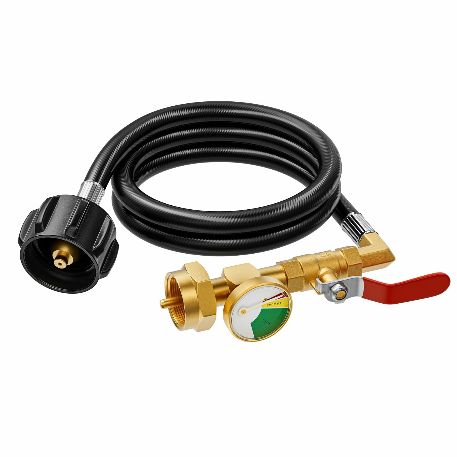 Rushare Propane Refill Adapter 20lb to 1lb Camping with Gauge, 3FT Propane Filler Adapter Hose with ON/Off Control Valve for Refillable Propane 1lb Cylinder, 1x Cylinder Adapter with Pressure Gauge