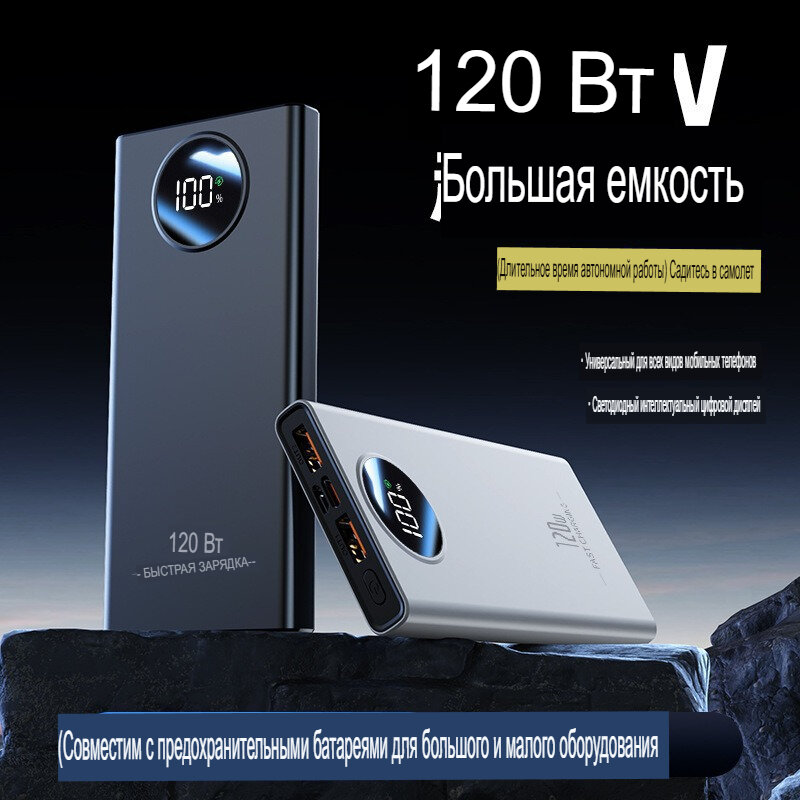 Двигаться питание -10000 мА 120W супербыстрая зарядка, type-A, Type-C, USB, Шесть выходов- Белый