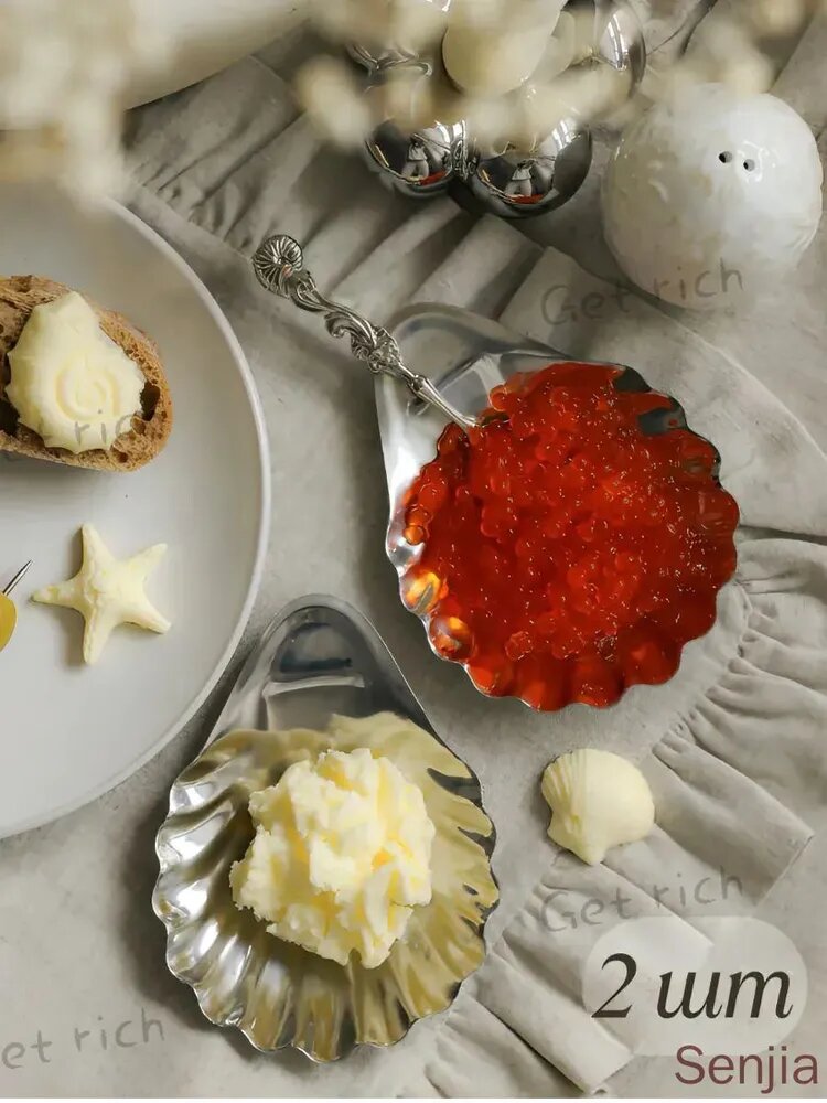 Икорница для икры, 2 предмета из нержавеющей стали, серебристая, 95 х 130 мм