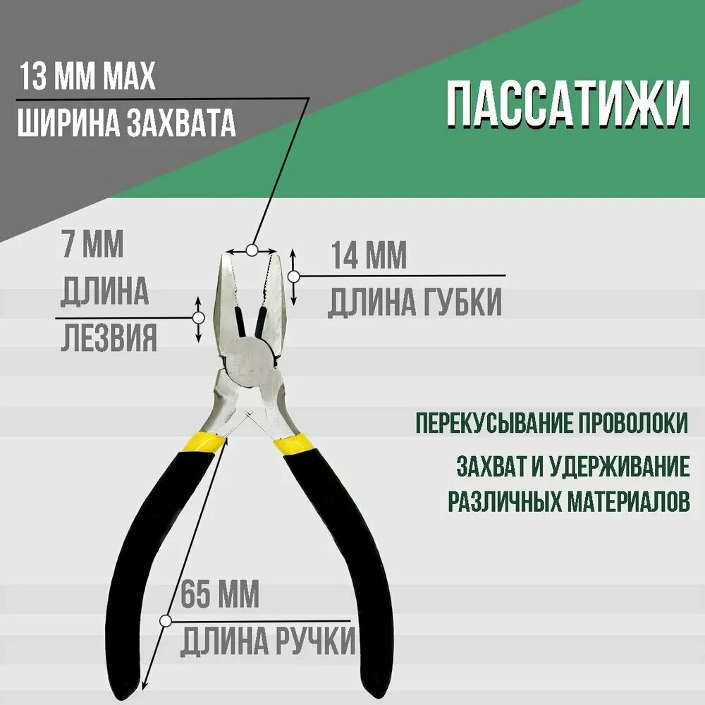 Набор пассатижей и плоскогубцев, круглогубцев и шарнирно-губцевого инструмента