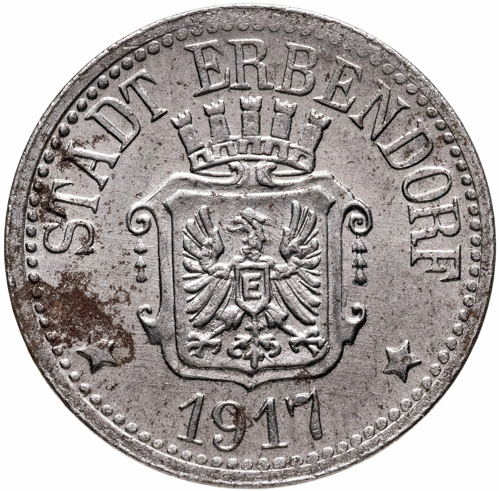 Германия, Эрбендорф 10 пфеннигов 1917, Цинк, в сохранности UNC