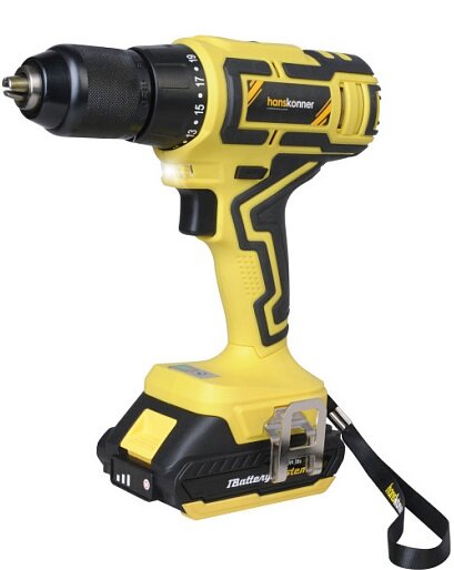 Дрель-шуруповерт аккумуляторная Hanskonner HCD1855R, 18В (с 2 АКБ, ЗУ и кейсом)