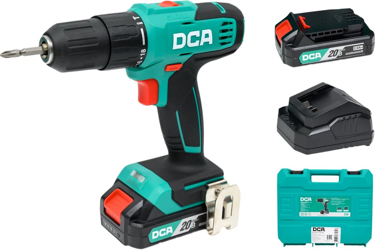 Аккумуляторная дрель-шуруповерт DCA 2 АКБ 2,0 А*ч, в кейсе ADJZ2035i13 (TYPE AM)