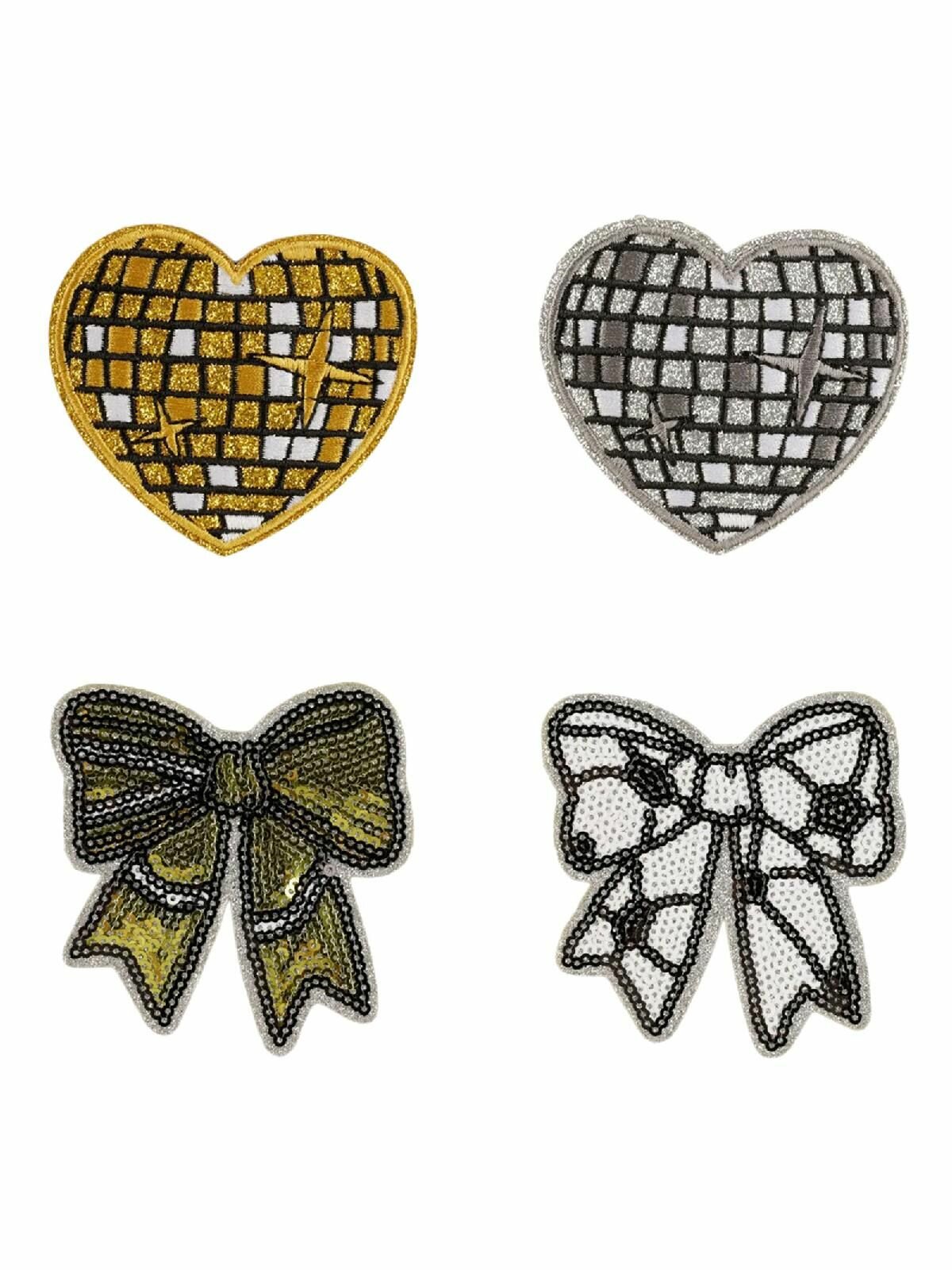 4 шт. Вышитые нашивки с сердечками и бантами для пришивания или приклеивания