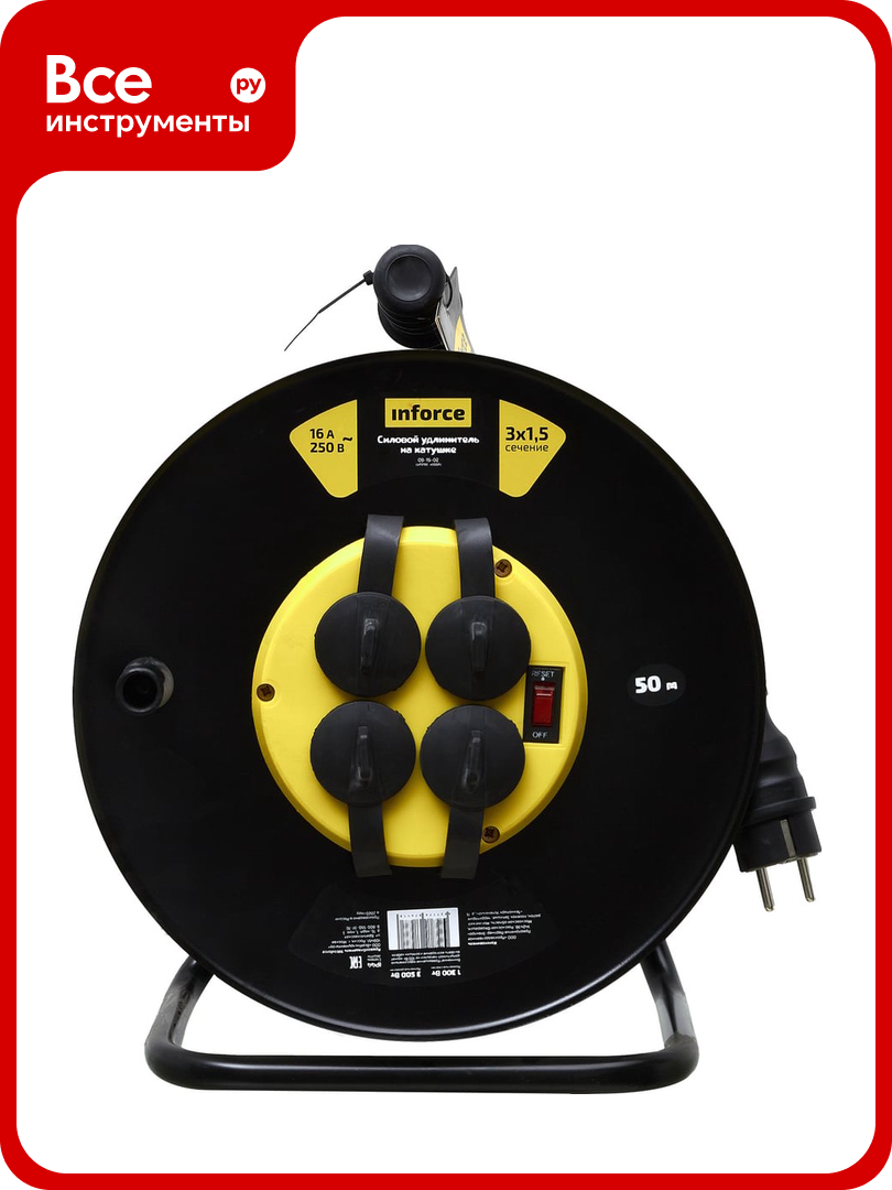 Силовой удлинитель на катушке Inforce 4 гнезда, с/з КГт 3х1,5 16A 50м IP44 GRANITE ZG 09-15-02