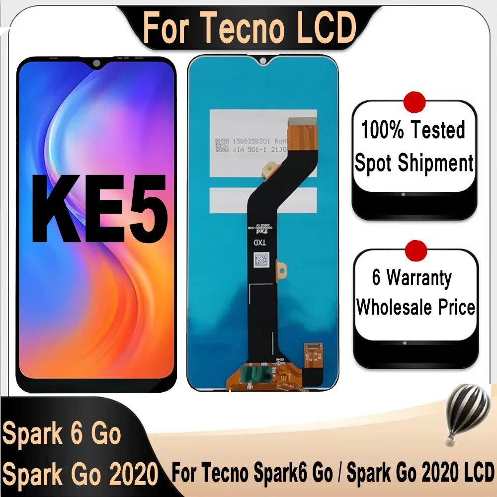 Оригинальный дисплей для Tecno Spark 6 go/spark go 2020 с дигитайзером сенсорного экрана в сборе для Tecno KE5 KE5J LCD