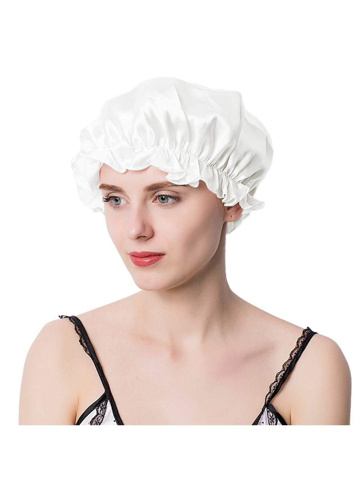 Шелковая шапочка для сна и душа, Белый - M