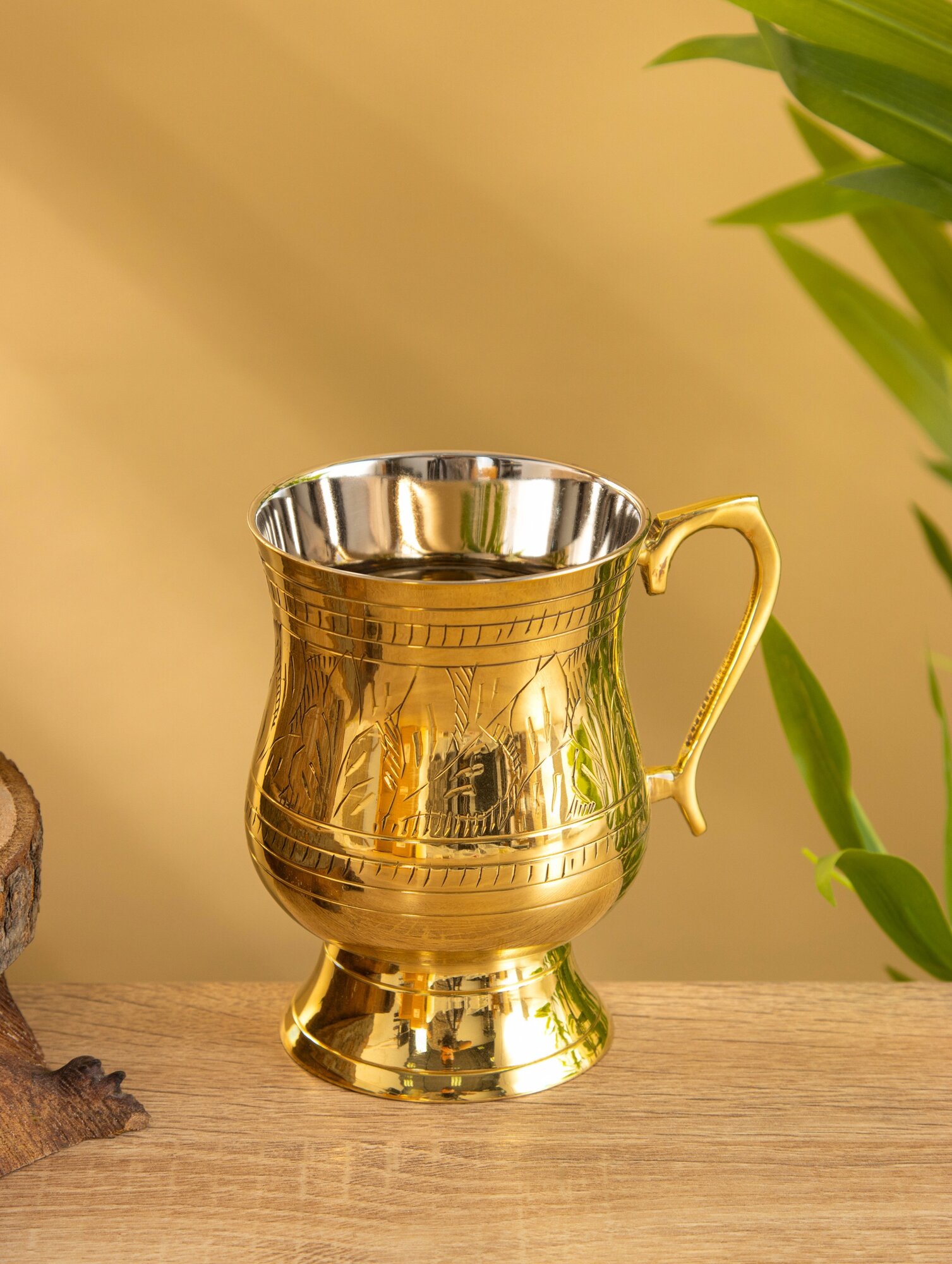 Кружка золотистая «Вдохновение», 400 мл, латунь, с гравировкой, Индия