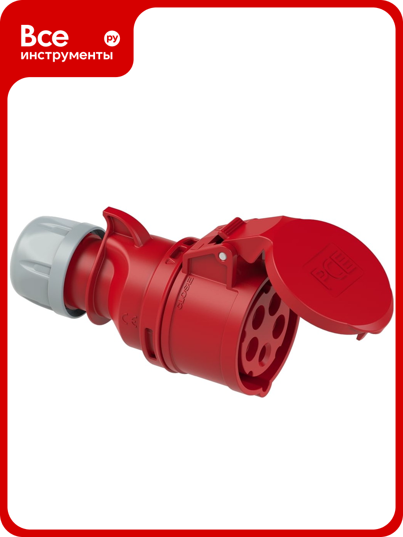 Кабельная розетка PCE 16А 400V 3P+N+E IP44 215-6, из полиамида, красная