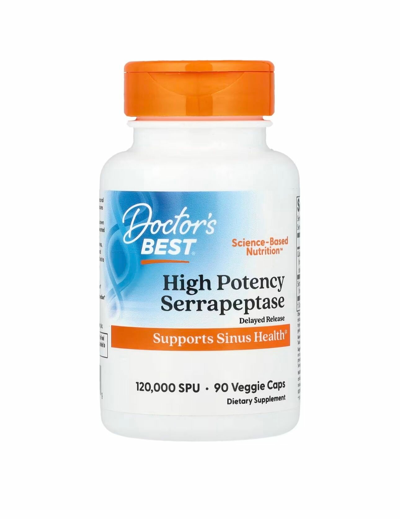 Doctor's Best, Серрапептаза высокой эффективности, пищевая добавка, 90 вегетарианских капсул по 120000 ЕД,