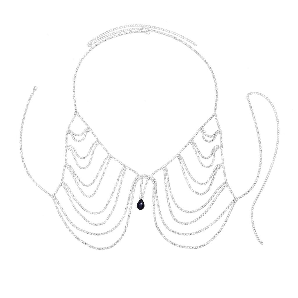 Европейская и американская летняя цепочка для тела, сексуальные аксессуары для нагрудных цепочек-серебристый