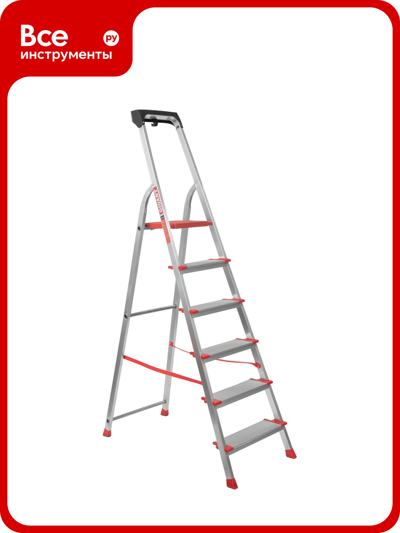 Алюминиевая стремянка с широкими ступенями 130 мм, рабочей высотой 3.29 м и максимальной нагрузкой 180 кг для профессионалов с лотком для инструментов
