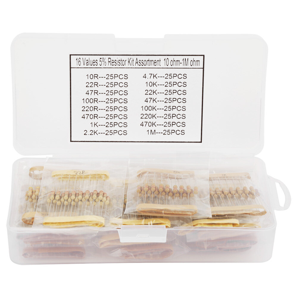 400pcs 1/2W 16 значения 10OM-1MOM углеродные резисторы Установите комплект компонентов ассортимента