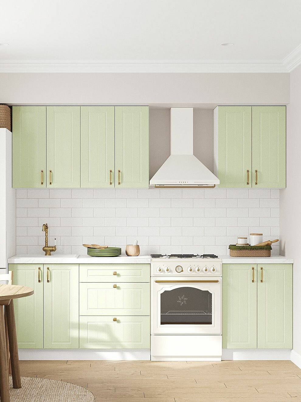 Кухонный гарнитур Флоренс 1.8 м, мебель для дома и кухни, Белый / Фисташковый структурный