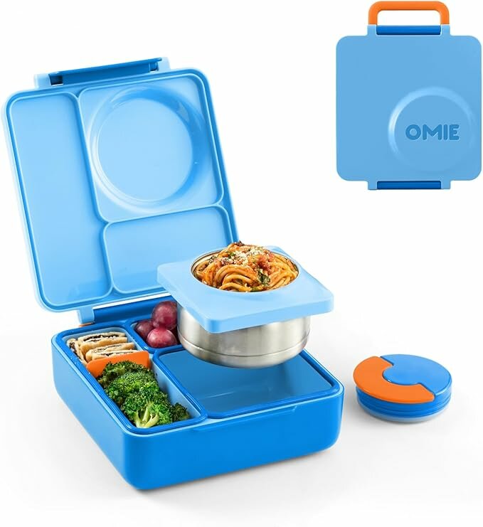 OmieBox Bento Box для детей - Изолированный ланч-бокс для бенто с герметичной вакуумной изоляцией - 3 отделения, две температурные зоны (Голубое небо)