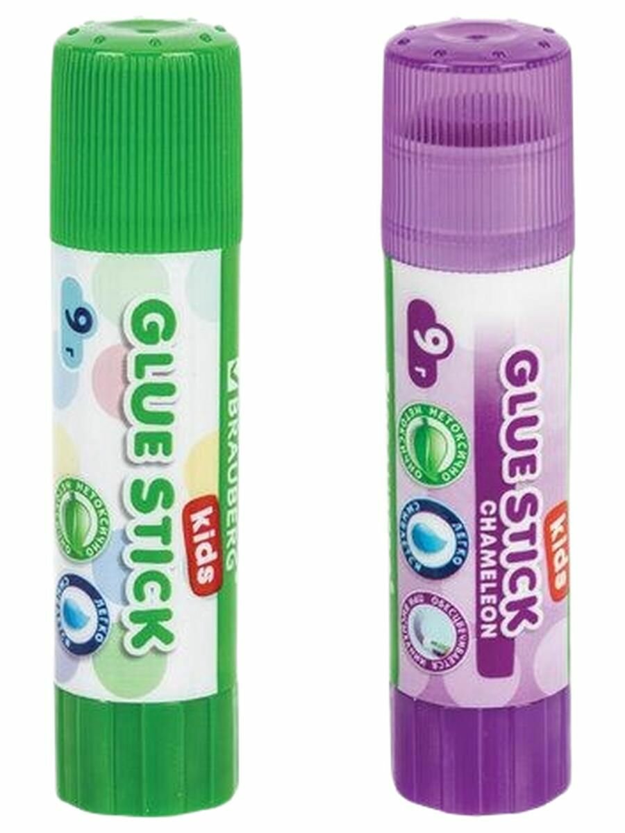 Клей-карандаш обесцвечивающийся канцелярский BRAUBERG для бумаги и картона 9 г, выгодный набор 3 штуки на блистере