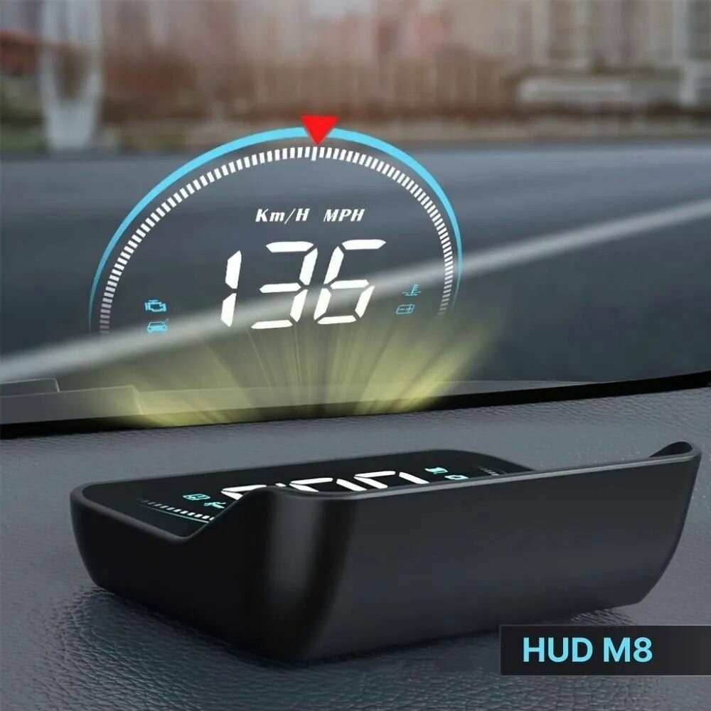 HUD проектор скорости на лобовое стекло OBD2 с отображением температуры двигателя и сигналами тревоги для безопасного вождения
